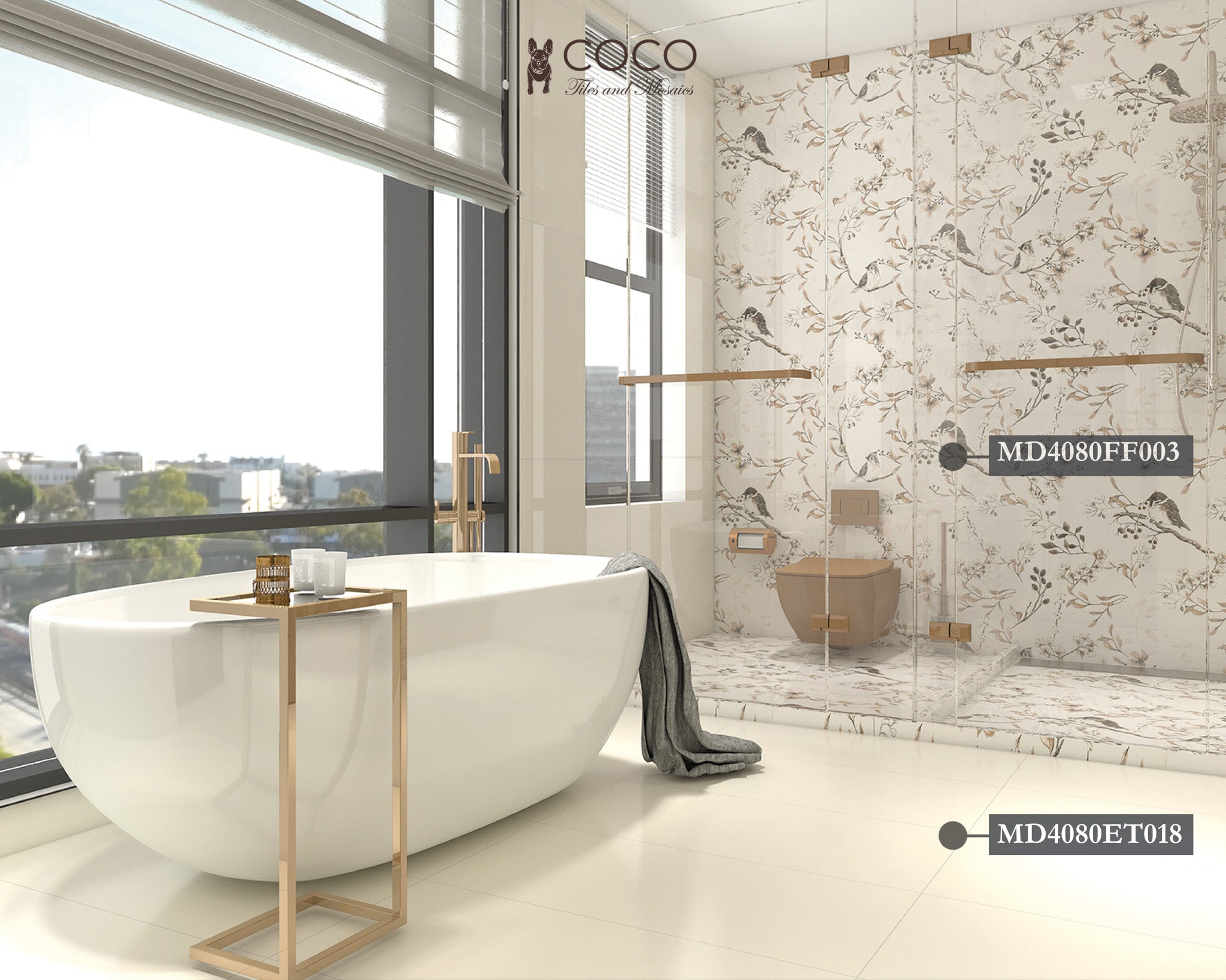 Bloom Series - Flora and Fauna Goldfinches Satin 400x800mm Ceramic Til ...