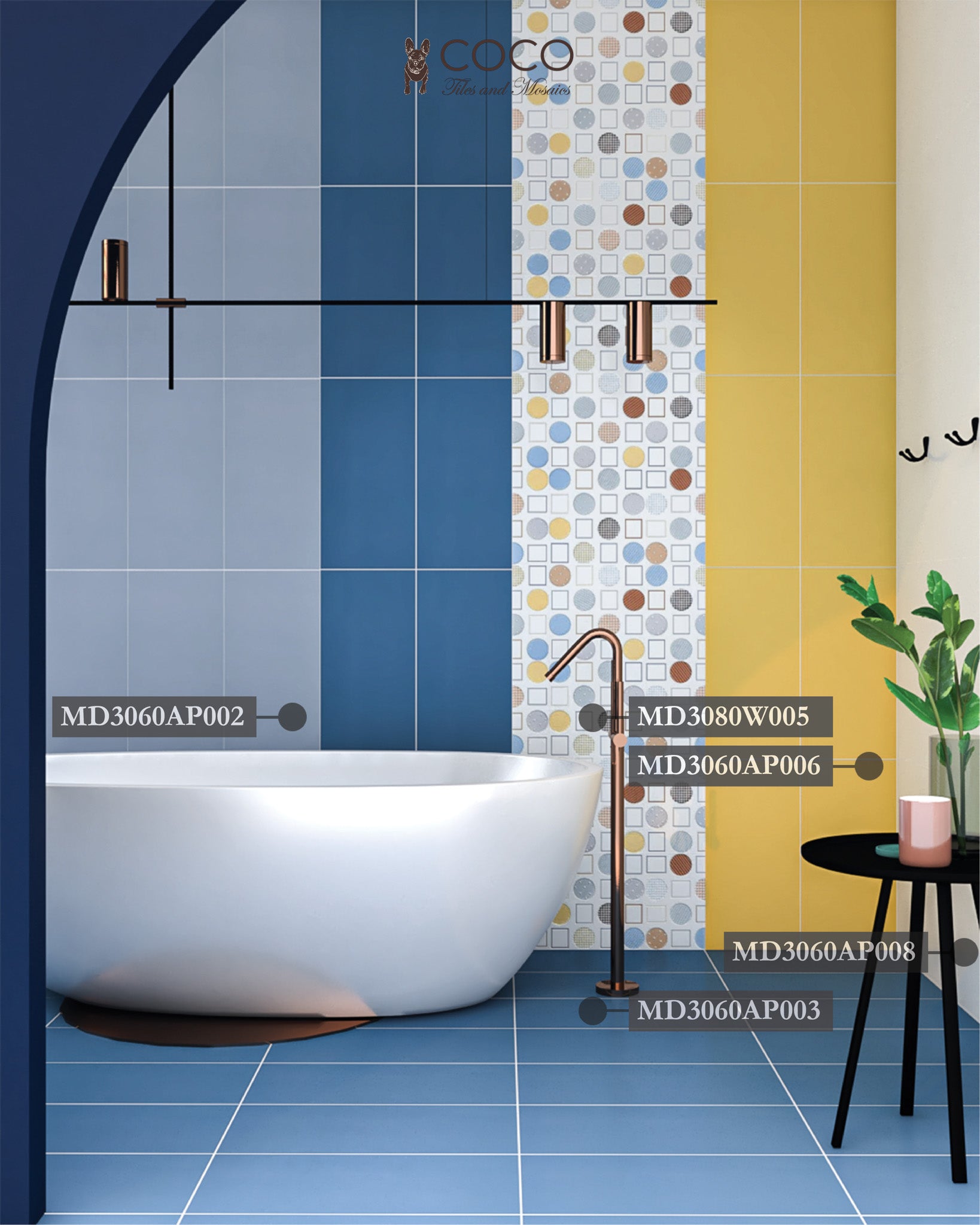 Hemisphere Blue Solid Colour Tile Medium Blue 300x600mm | COCO Tiles ...