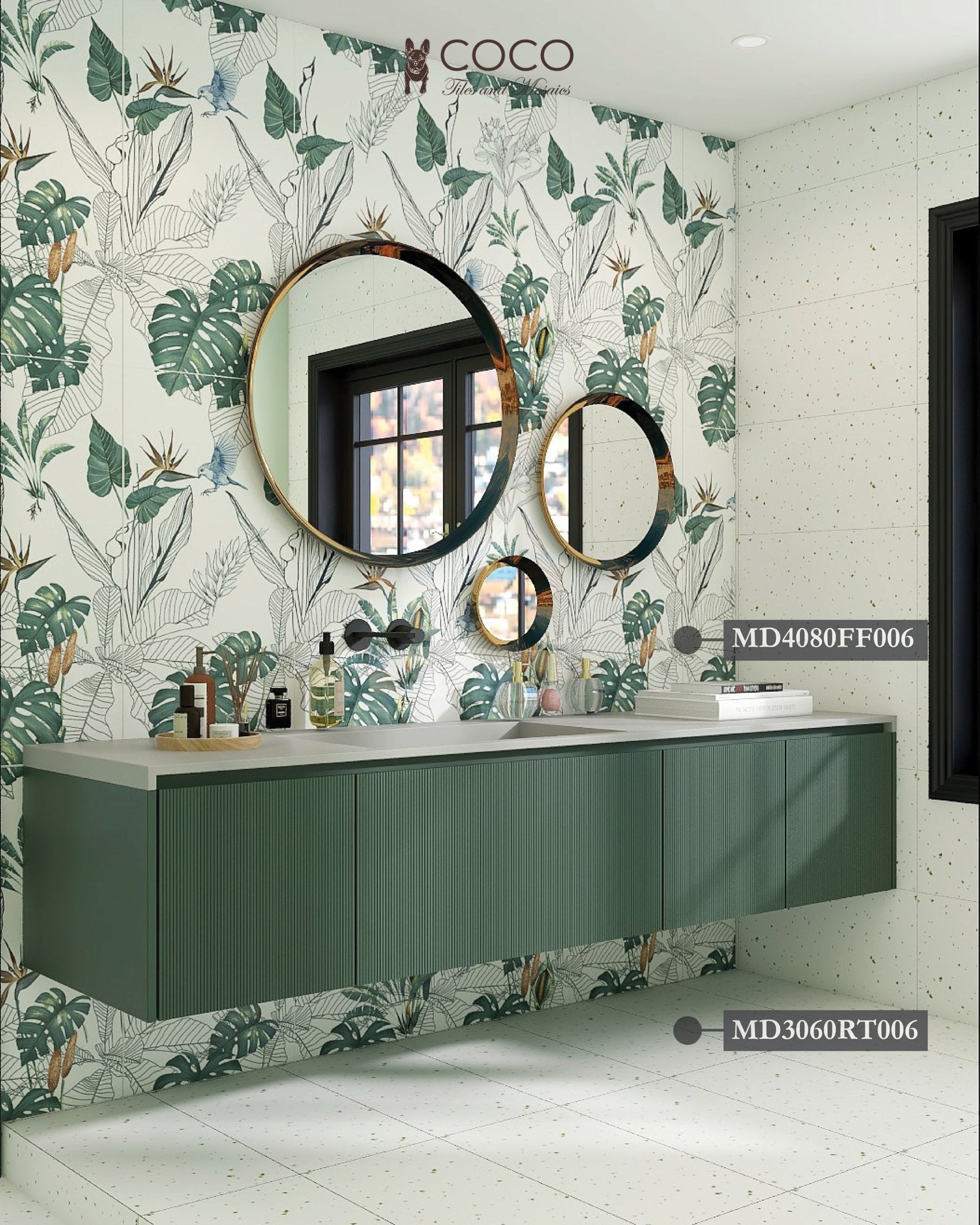 Botanical Tropical Leaf Wallpaper Tile | Flora & Fauna Bloom 400x800mm ...