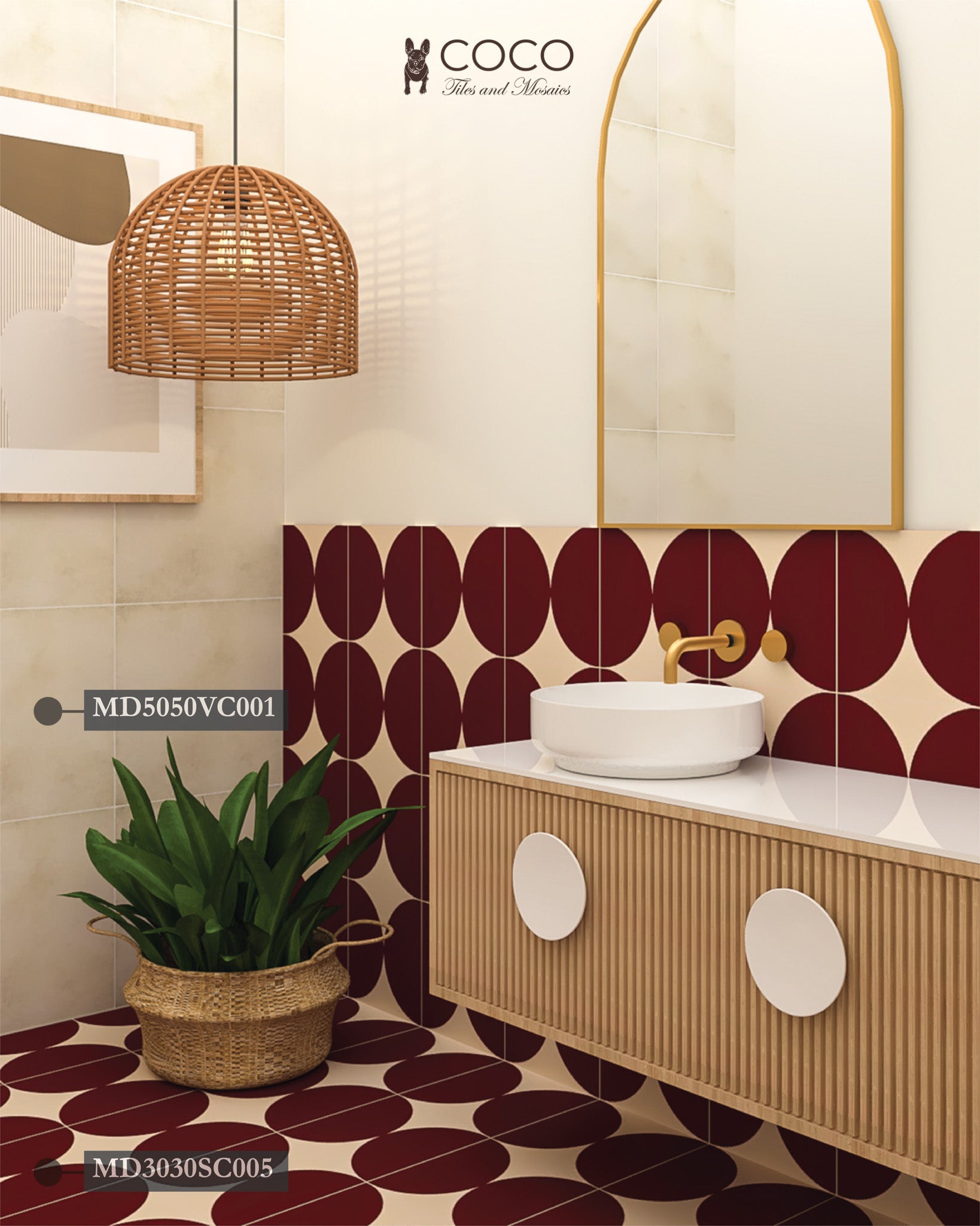 Burgundy Red Half-Moon Tile - 300x300mm Ceramic - Spanish Country ...