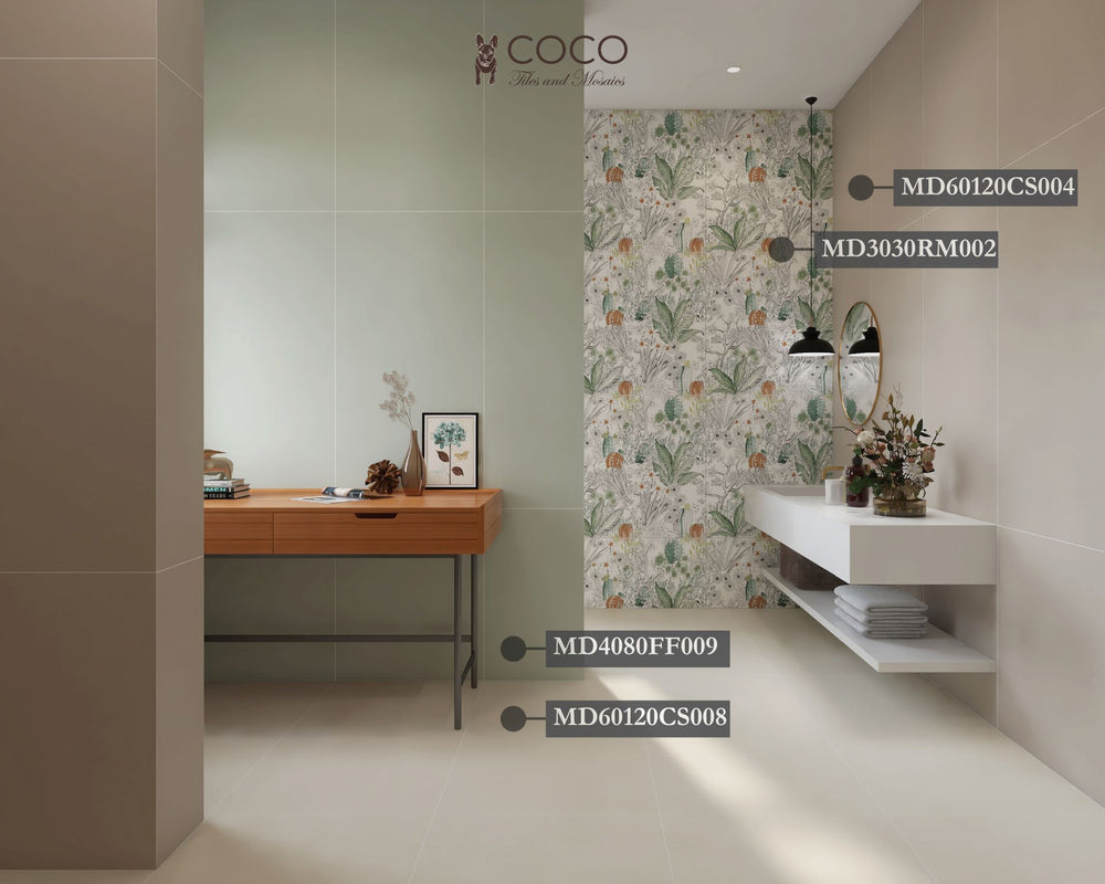 Botanical Cactus Flower Wallpaper Tile | Flora & Fauna Bloom 400x800mm ...