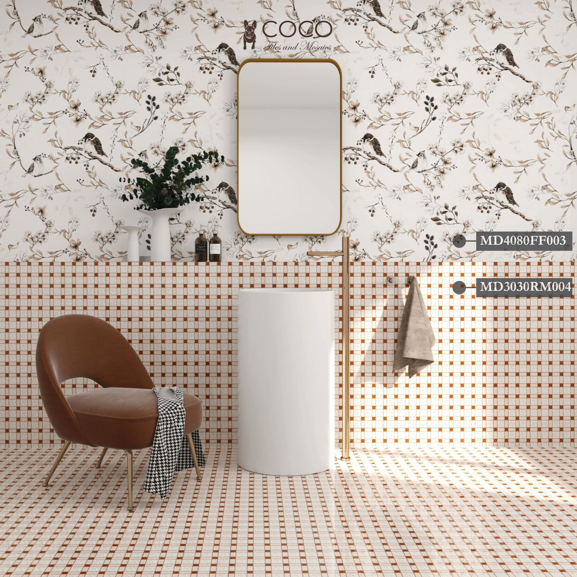 Bloom Series - Flora and Fauna Goldfinches Satin 400x800mm Ceramic Til ...