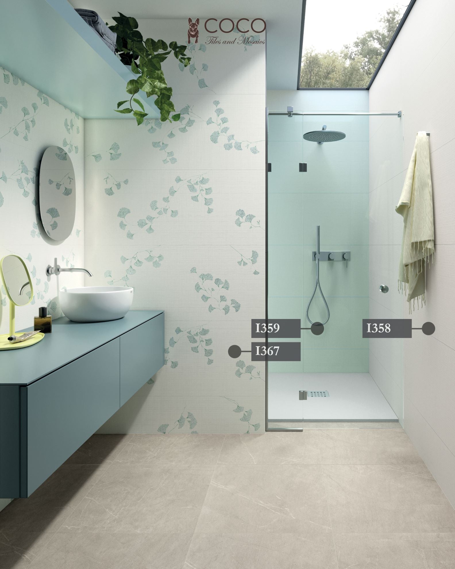 Teal Ginkgo Leaf Botanical Wall Tile | Billoba A Babylon 500x1200mm ...