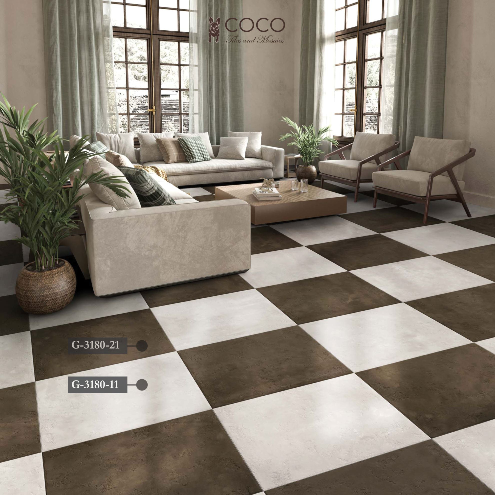 Checkerboard - White and Cocoa – COCO Tiles and Mosaics