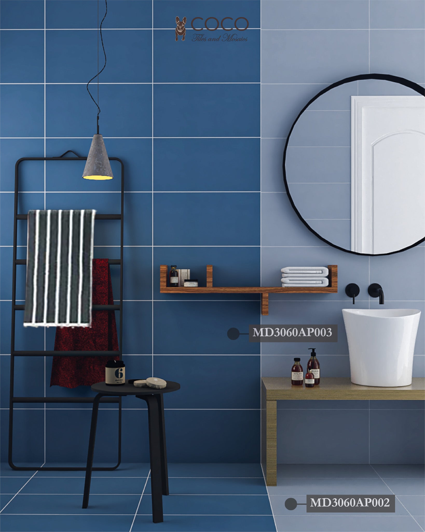 Hemisphere Blue Solid Colour Tile Medium Blue 300x600mm | COCO Tiles ...