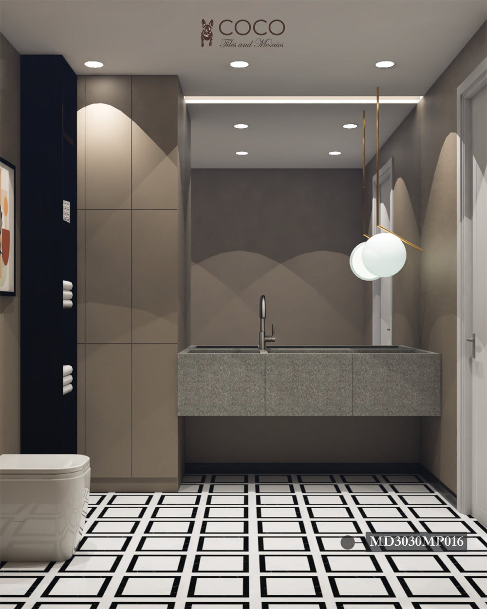 White Marble Look Tile - Blanc Square-in-Square Motif | COCO Tiles ...