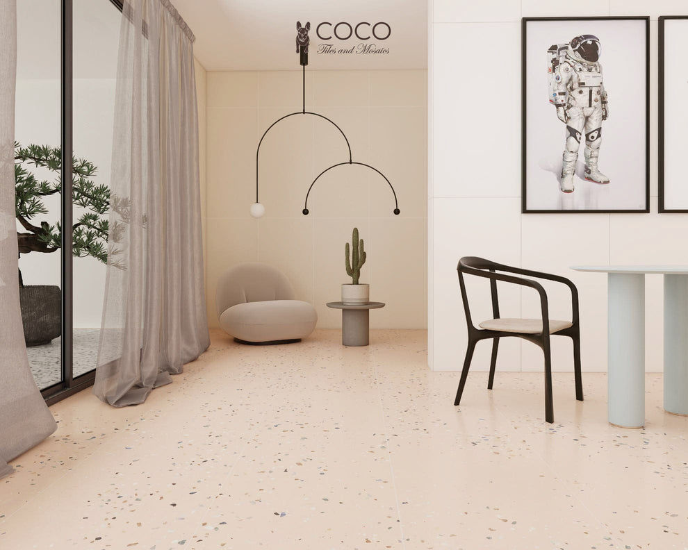 Dusty Pink Terrazzo Tile - 600x1200mm Lappato Porcelain - The Seasons ...