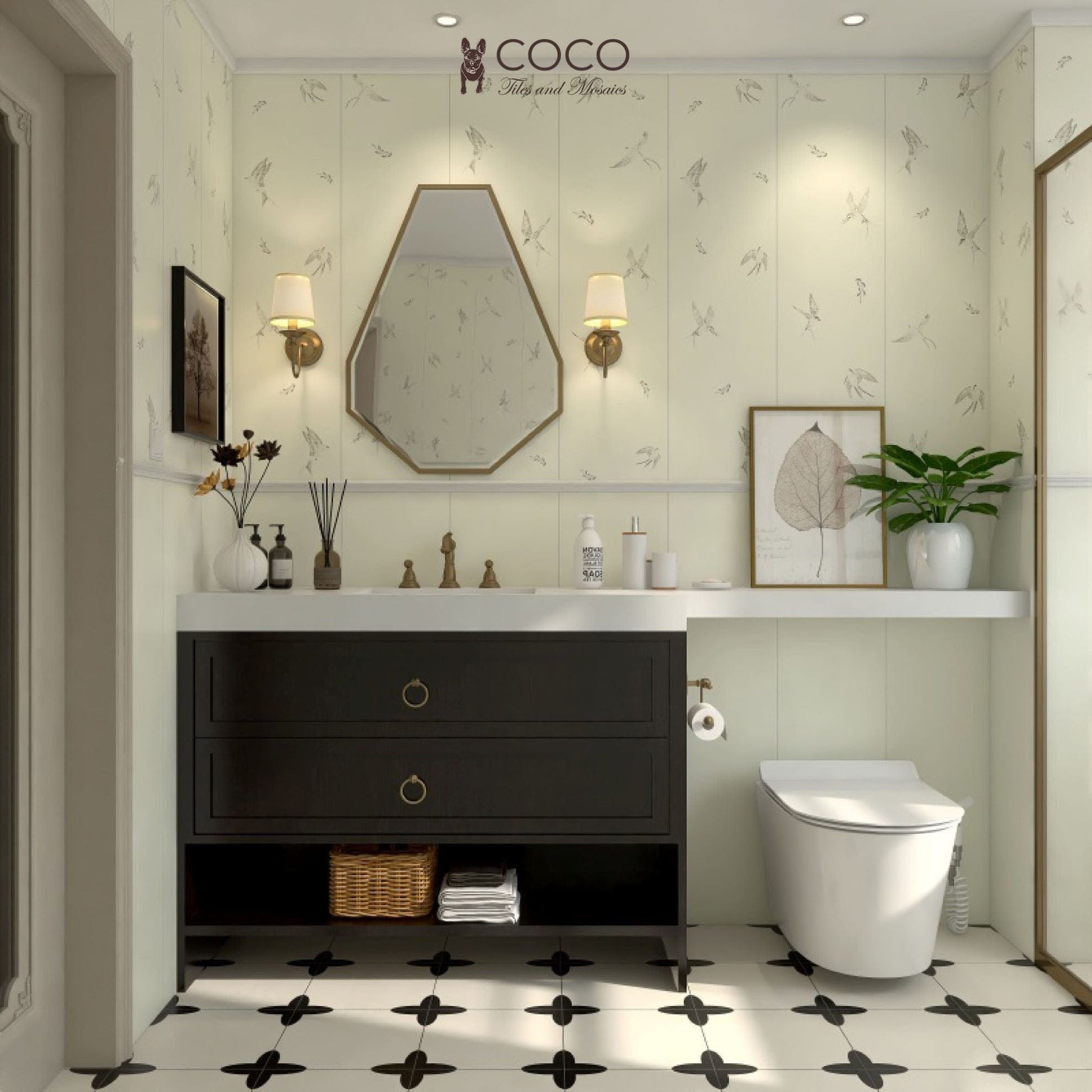 Dark Petal Floral Porcelain Tile | Modern Monochrome Series | COCO ...