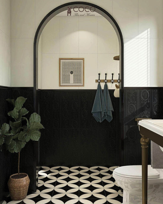 Moonlit Bloom Black & White Floral Tile | Modern Monochrome Series ...