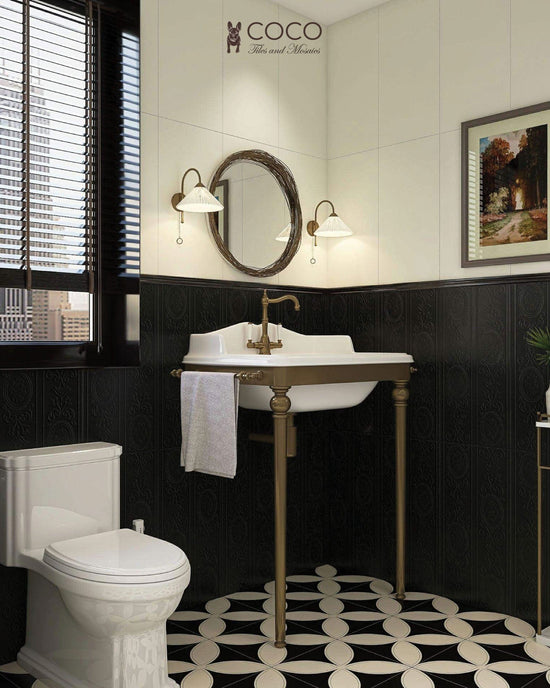 Moonlit Bloom Black & White Floral Tile | Modern Monochrome Series ...