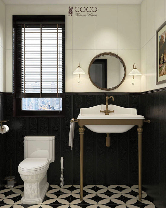 Moonlit Bloom Black & White Floral Tile | Modern Monochrome Series ...