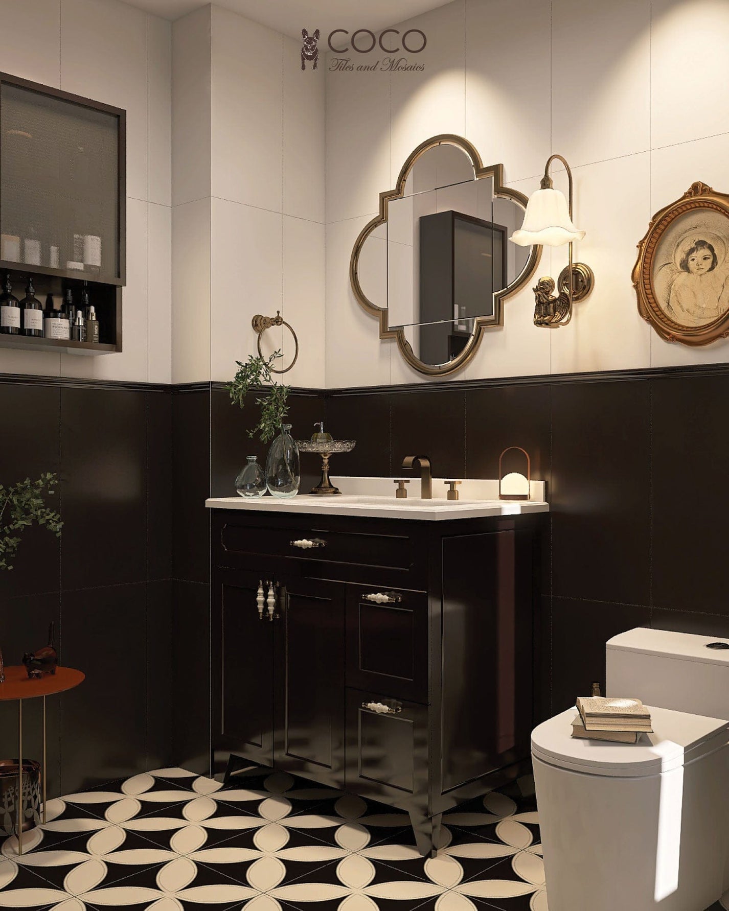Moonlit Bloom Black & White Floral Tile | Modern Monochrome Series ...