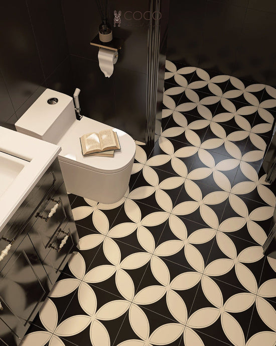 Moonlit Bloom Black & White Floral Tile | Modern Monochrome Series ...