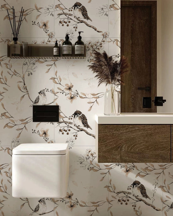 Bloom Series - Flora and Fauna Goldfinches Satin 400x800mm Ceramic Til ...
