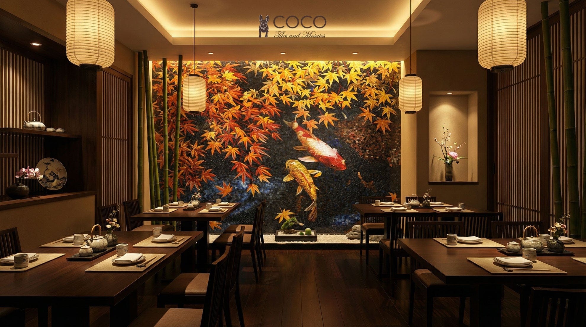 Autumn Koi Pond Japanese Garden Glass Mosaic Art | Coco Tiles – COCO ...