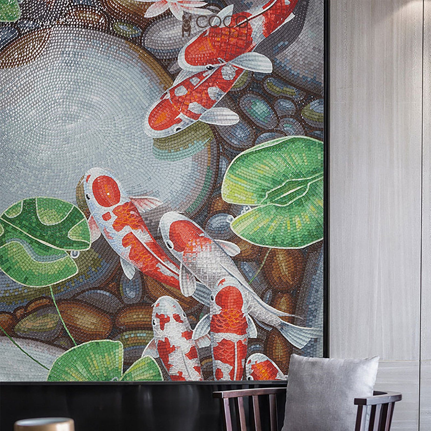 Mosaic Art | Fish - Koi | Vivid Koi Fish Mosaic Mural | Vibrant Aquatic Mosaic Art | Fish Mosaic ...