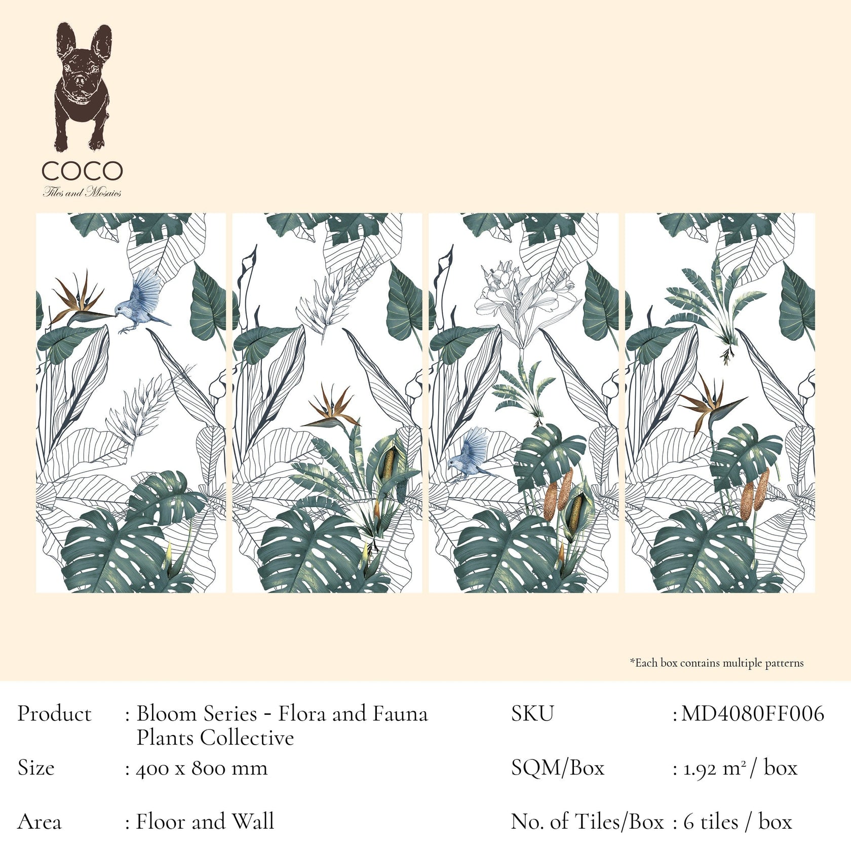 Bloom Series - Flora and Fauna Tropical Plants Collective 400x800mm Ce ...