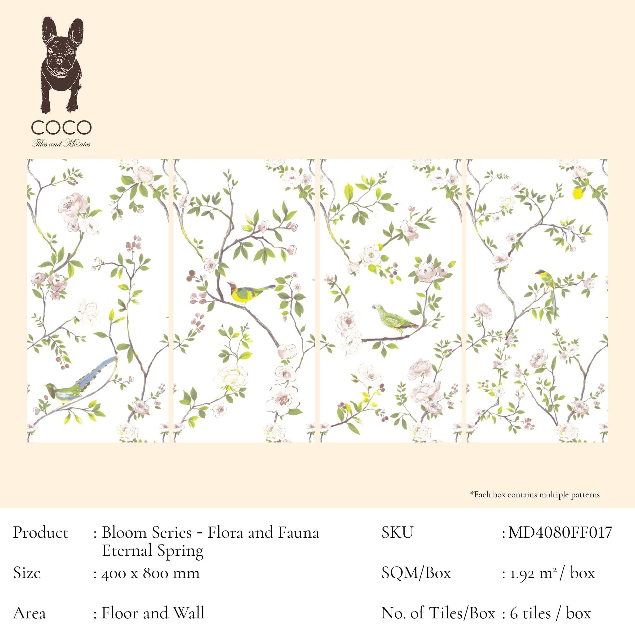Bloom Series - Flora and Fauna Eternal Spring 400x800mm Ceramic Tile ...