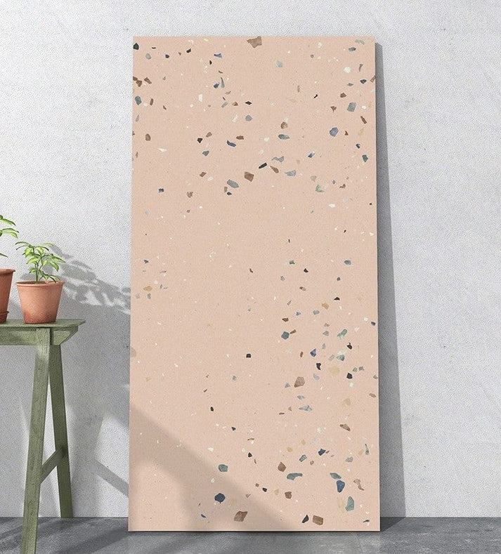 Dusty Pink Terrazzo Tile - 600x1200mm Lappato Porcelain - The Seasons ...