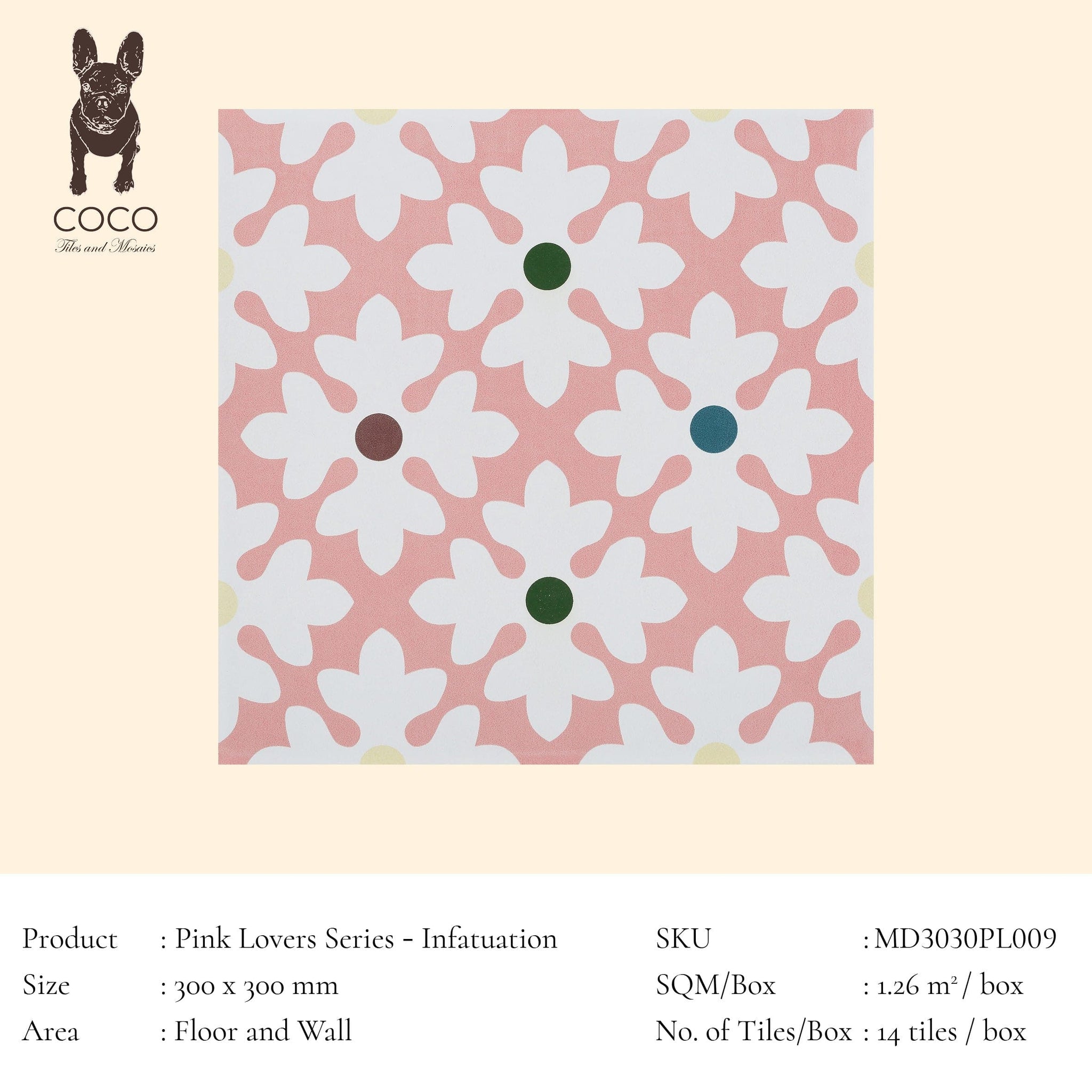 Pink Patterned Tile | Pink Lovers Series Infatuation Pink 300 x 300mm ...