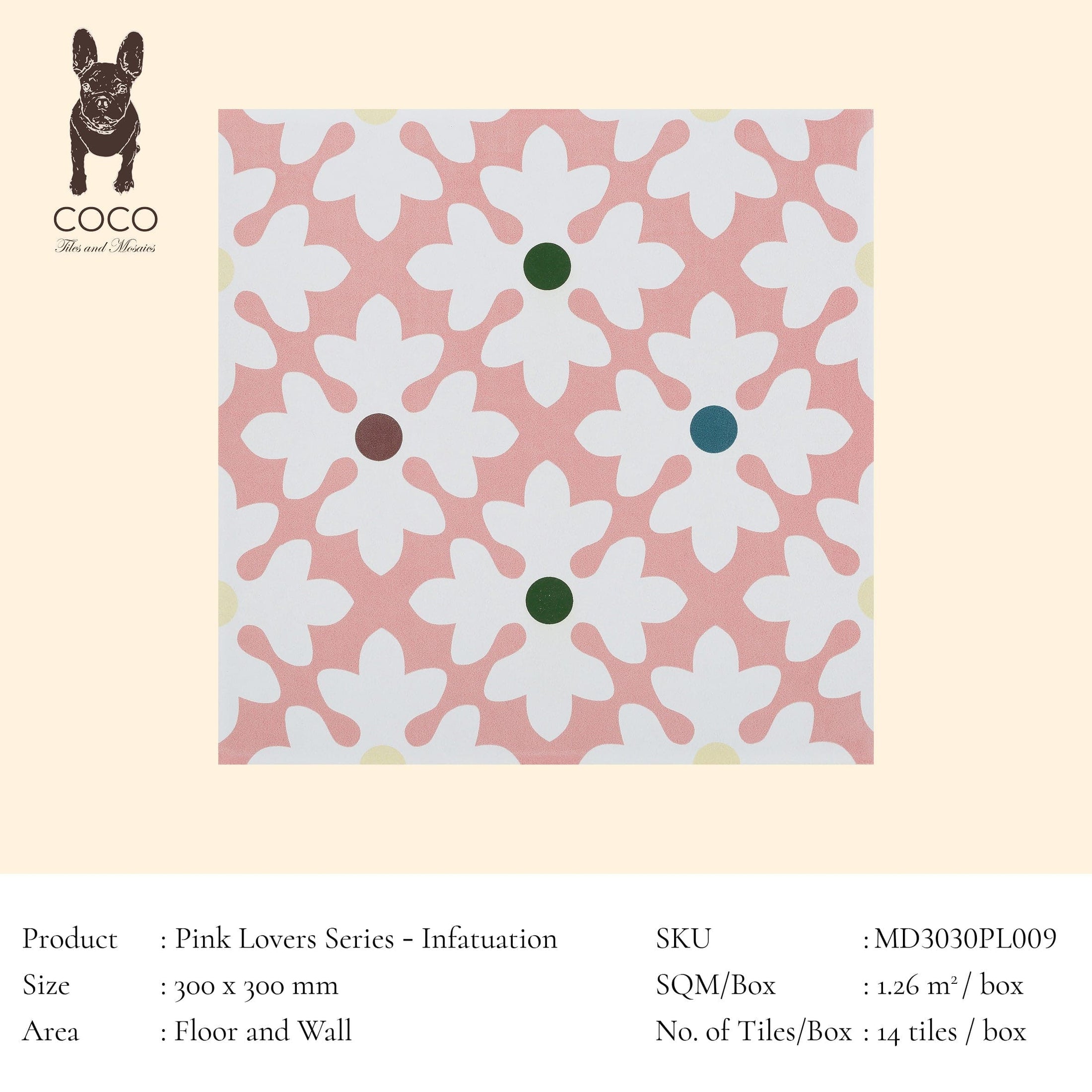 Pink Patterned Tile | Pink Lovers Series Infatuation Pink 300 x 300mm ...